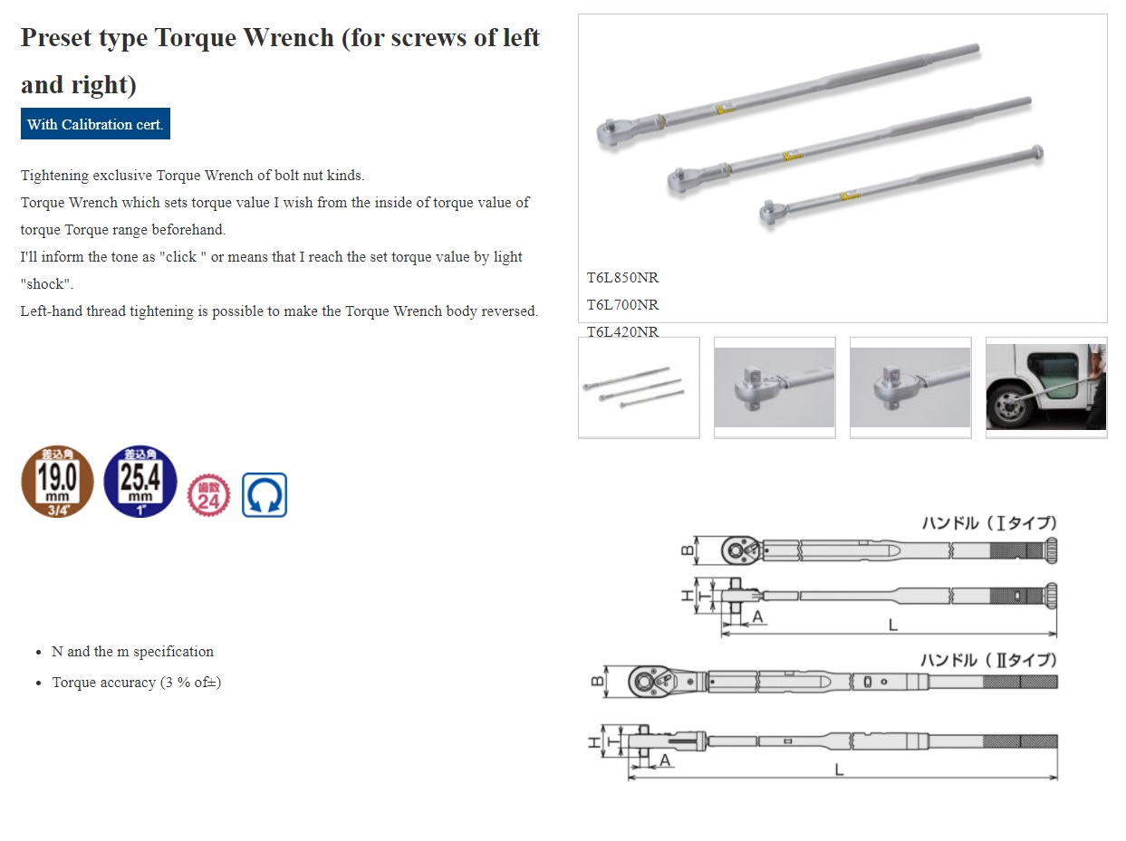 Ichiban Precision Sdn Bhd - Tone - Tone Torque Wrench, Preset Type (For Both R&L Hand Threads